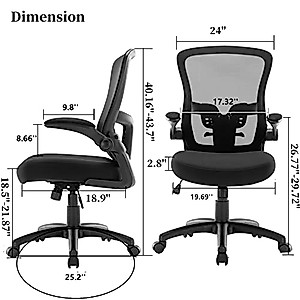 Chairelax Mesh Home Office Chair, Ergonomic Desk Chair Mid-Back Mesh Computer Chair Adjustable Lumbar Support and Flip-up Armrests Comfortable Executive Adjustable Rolling Load up to 300Lbs