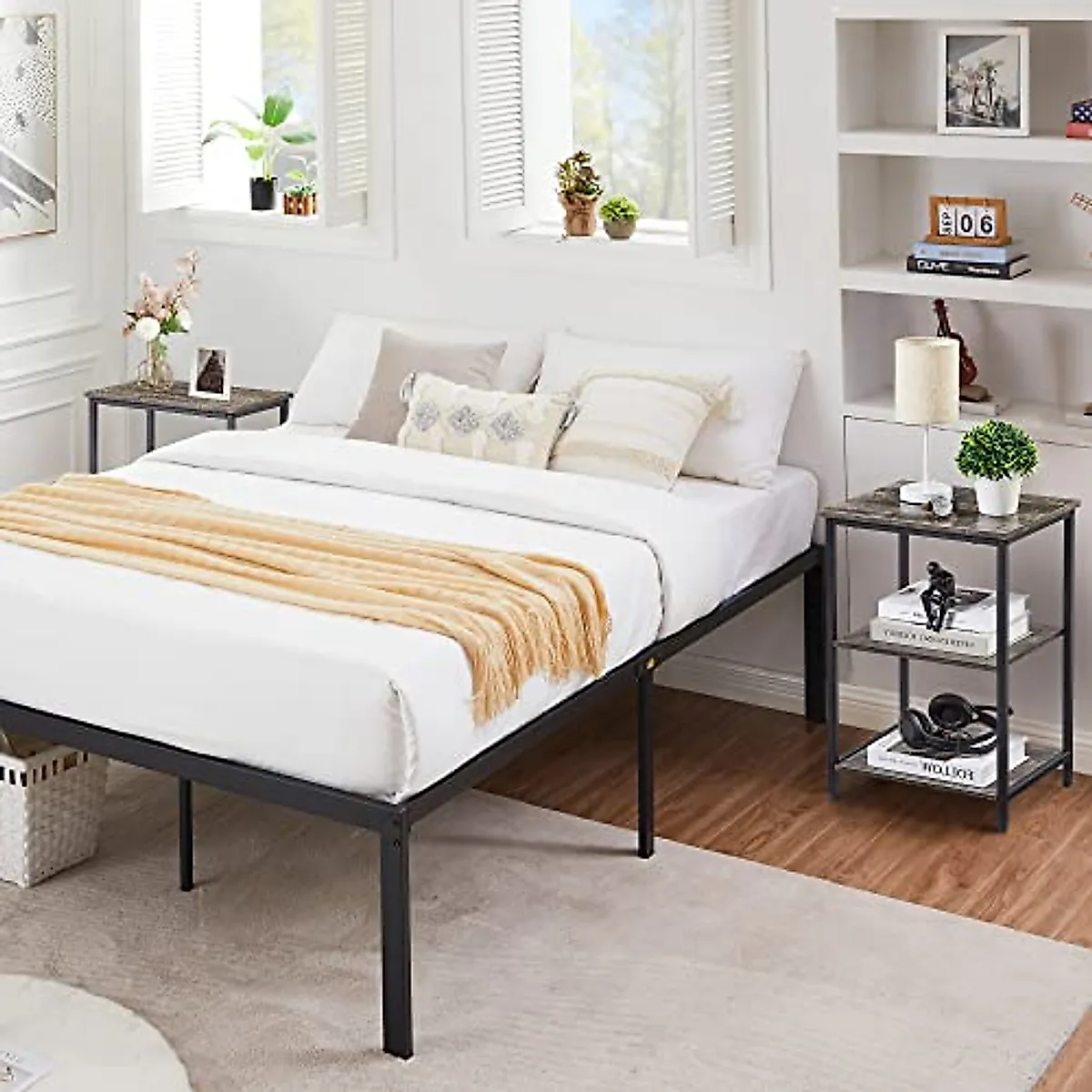 VECELO End Side Table with Storage Shelf, Industrial Night Stand, 3-Tier Small Nightstand for Living Room, Bedroom