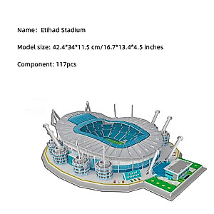 Classic Football Stadium Puzzle,3D Puzzle Soccer Club Venues,3D Paper Model Building Puzzle Kit, Soccer Stadium Souvenir Gift,Handmade Puzzle Ornaments，Cardboard Model (Etihad Stadium)