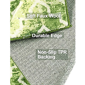 Moroccan Runner Rug,2'X 6' Distressed Washable Area Rug Green Non-Slip Kitchen Mat Faux Wool Low-Pile Floor Carpet for Kitchen Laundry Bedroom Bathroom Living Room