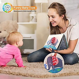 Baby Mirror Tummy Time with High Contrast Soft Baby Crinkle Book, Infant Montessori Sensory Toys for Toddler 0-3-6-12 Months, Tummy Time Floor Mirror for Newborn Brain Development, as Girl Boy Gifts