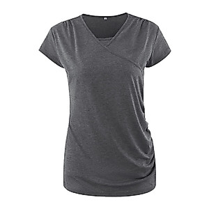 Ecavus 3PCS Women's Maternity Nursing Tops for Breastfeeding Short Sleeve Side Ruched Nursing Shirts