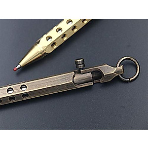 SZHOWORLD Creative Solid Brass Bolt Action Pen, Hexagonal Six Edge Handmade Pocket Pen Gift Pen for EDC (Retro Black)