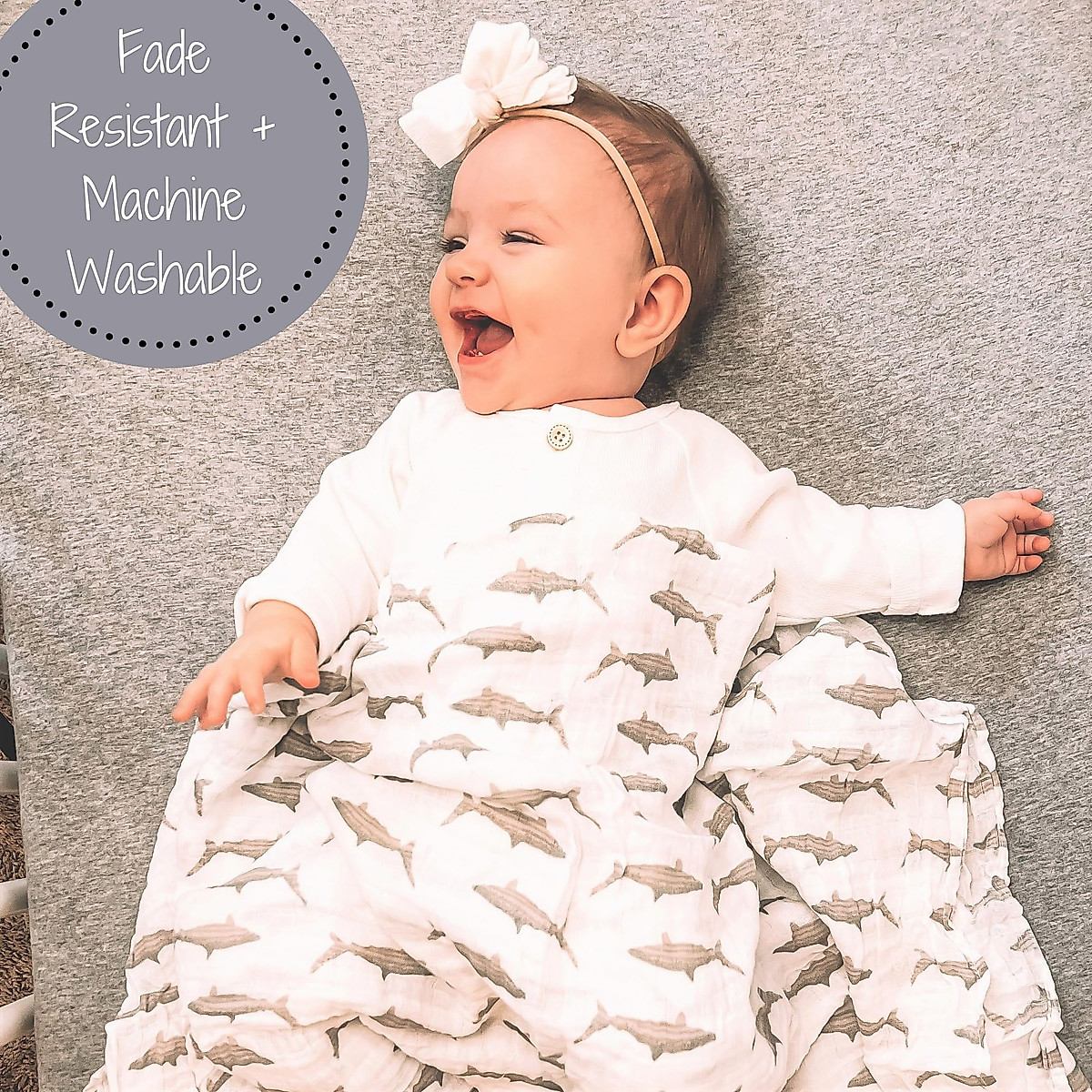 LollyBanks Swaddle Blanket | 100% Muslin Cotton | Newborn and Baby Nursery Essentials for Boys, Registry | Ocean Shark and Whale 3 Pack