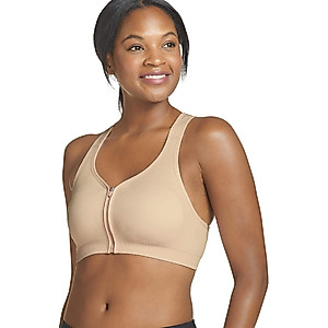 Jockey Women's Bra Mid Impact Zip Front Sports Bra, Nude, M