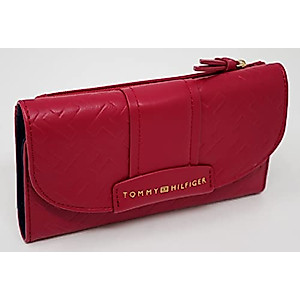 Tommy Hilfiger Women's Red Logo Debossed Checkbook Wallet Clutch Bag