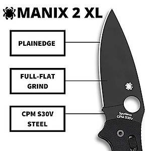 Spyderco Manix 2 XL Signature Folding Utility Pocket Knife with 3.85" CPM S30V Black Steel Blade and Durable Black G-10 Handle - PlainEdge - C95GPBBK2
