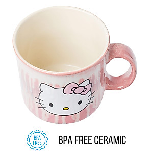 Silver Buffalo Sanrio Hello Kitty Pink Bow Reactive Glaze Ceramic Camper Mug, 20 Ounces