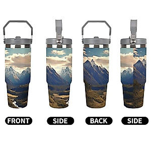 WITHSBKK 30oz Car Cup Cook National Park Landscape Printed with Portable, Stainless Steel Travel Mug, Vacuum Insulated Tumbler And Straw, Leakproof for Car & Outdoor, UV Printed Design