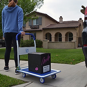 Push Cart Dolly by Wellmax, Moving Platform Hand Truck, Foldable for Easy Storage and 360 Degree Swivel Wheels with 330lb Weight Capacity, Blue Color