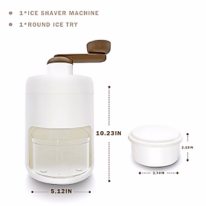 Ice Shaver, snow cone maker, portable crushed shaved ice machine, hand crank,manual ice crusher, small countertop grinder for home use,for kids, free Ice Cube Trays, BPA Free,white