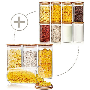 HomArtist Glass Jars with Bamboo Lids 34oz X8 & 53oz X4 [Set of 12], Glass Canisters with Airtight Lids, Glass Food Storage Containers