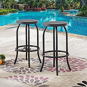 LOKATSE HOME Outdoor Patio Bar Height Stool Bistro Chair Counter Footrest, Set of 2, Black