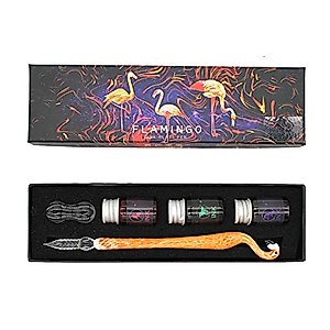 XIAOYU 5 Pcs Handmade Glass Dip Pen Calligraphy Pens Set High Borosilicate Glass Signature Pen with Ink(7ML) - Orange