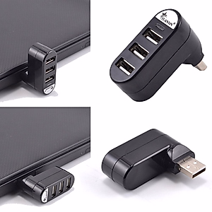 Sudroid 3-Port USB 2.0 Rotatable Hub [90°/180° Degree Rotatable] (Black)