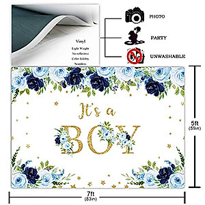 Avezano Navy Blue Baby Shower Backdrop for Boy's Baby Shower Party Decorations Photography Background Navy Blue Floral It's A Boy Baby Shower Party Photoshoot Backdrops (7x5ft)