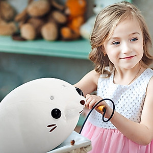 AEECASI Super Soft Seal Plush Cuddle Pillow, Chubby Seal Stuffed Animal, Cute Plushie Birthday for Kids Girls Boys Baby, Adorable Plush Seal Stuffed Toy, 17.7" White