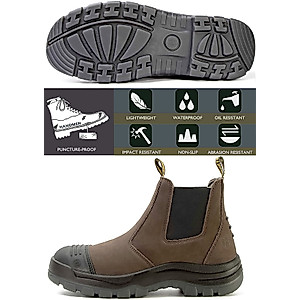 HANDMEN Work Boots for Men, Soft Toe Waterproof Working Boots, Slip Resistant Anti-Static Slip-on Safety Working Shoes 6 8 9 10 11 12 13 (COF802 / 9EE)