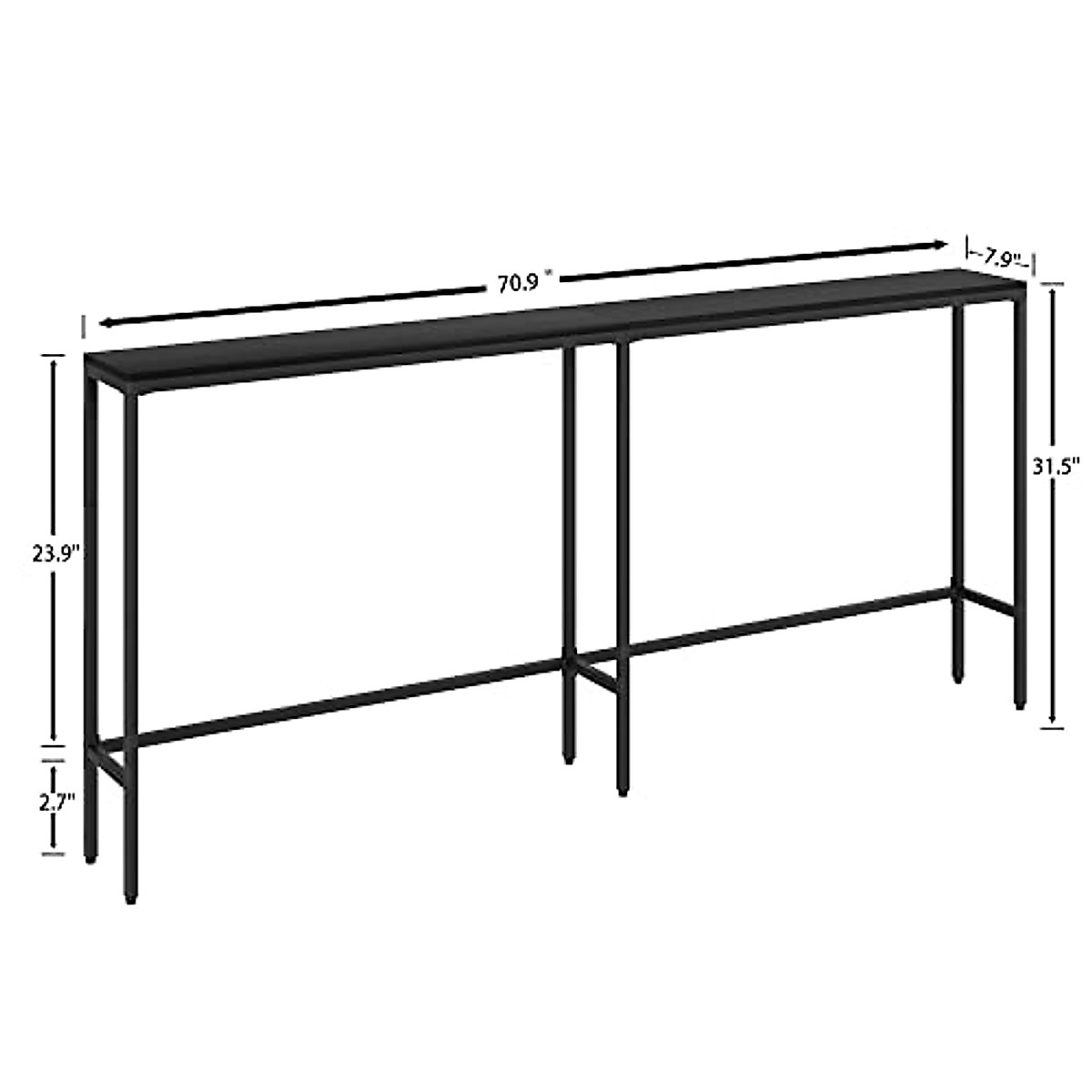 SONGXIN 70.9" Console Table,Modern Extra Narrow Long Sofa Table Behind Couch,Skinny Entry Table with Black Metal Frame for Living Room, Hallway,Classic Black