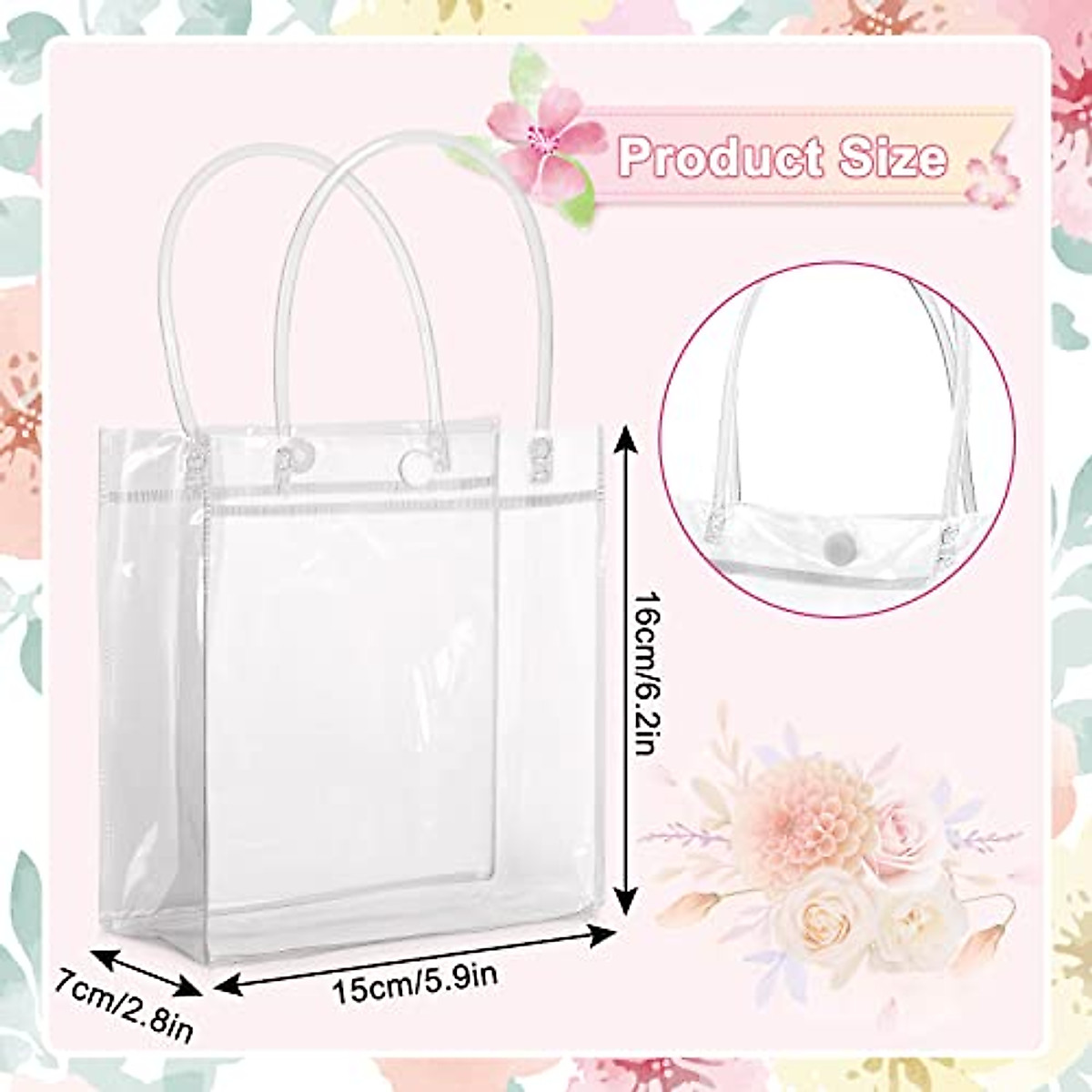 Whaline 60 Pieces Clear PVC Gift Bags with Handles Transparent Plastic Tote Bags Gift Wrap Bags Treat Bags for Wrapping Holiday Gifts Shopping Birthday Anniversary Party Supplies, 5.9 x 6.3 x 2.8 Inch