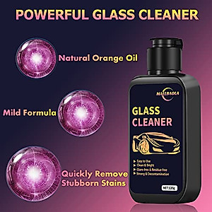 Car Glass Oil Film Cleaner, Car Glass Cleaner with Sponge, Glass Cleaner for Auto and Home Eliminates Oil film, Water Spots, Bird Droppings, Coatings, and More to Polish and Restore Glass to Clear