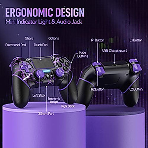 Wireless Controller for PS4/Pro/Slim Consoles, Gamepad Controller with 6-Axis Motion Sensor/Audio Function/Charging Cable - Lightning