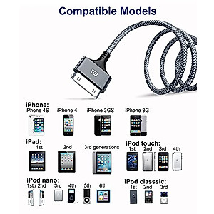 AkoaDa Apple Certified 30 Pin USB Charging Cable 10ft 2 Pack, USB Sync Charging Cord Cables Compatible iPhone 4 4s, iPhone 3G 3GS, iPad 1 2 3 iPod Touch 4 3 2 1, iPod Classic 3 2 1, Grey