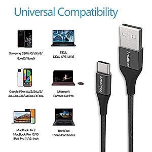 Amaitree USB C Cable, 60W 5Pack(1+4+4+6.6+6.6Ft) 3A Fast Charging Quick Charger Cable, USB Type C 2.0 Cable, Compatible Samsung Galaxy S10/S9/S8 Plus/Note 10/9/8,LG V50/V40/G8/G7 - Black