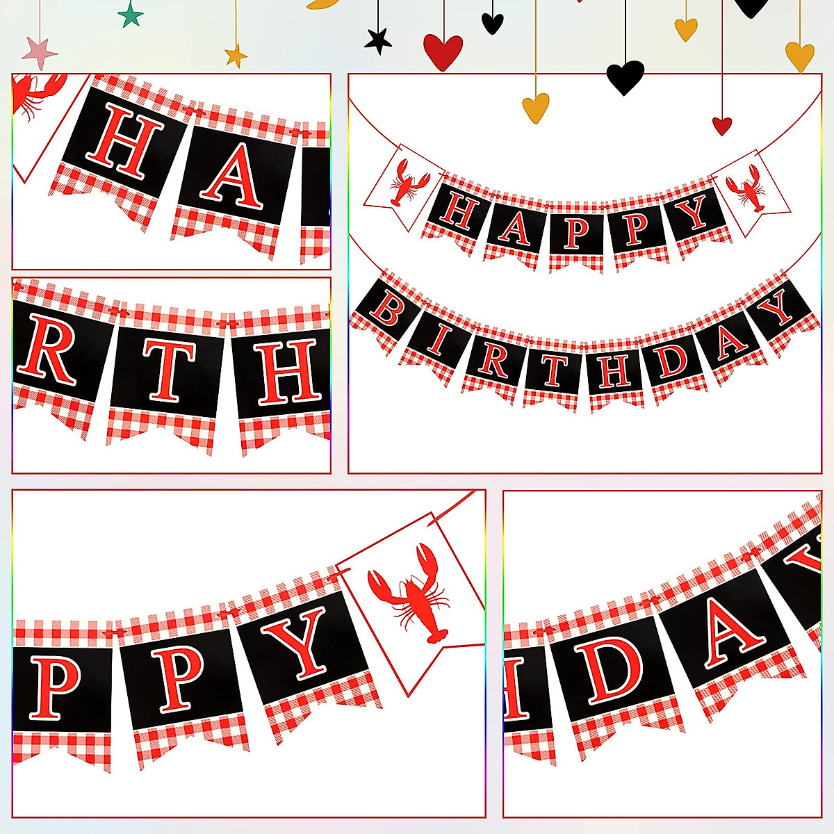 2 Pcs Crawfish Theme Happy Birthday Party Banner Red White Black Birthday Party Supplies for Kids and Adults Birthday Party Decorations Crawfish Party Supplies Decoration