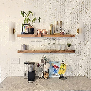 URBANDI, Rustic Floating Shelves, Set of 2, Hidden Bracket, Solid Wood, Heavy Duty, Wall Mounted Shelves, (Brown, 48Wx12D)