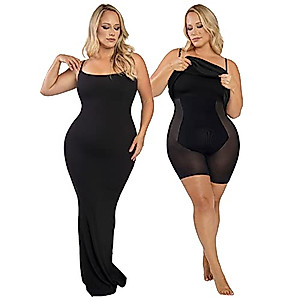 Popilush Shaper Maxi Bodycon Dress Built in Bra Bodysuit for Women Long Backless Slip Spaghetti Strap Dresses with Shapewear Black
