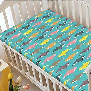 Whale Themed Fitted Crib Sheet,Standard Crib Mattress Fitted Sheet Toddler Bed Mattress Sheets-Crib Mattress Sheet or Toddler Bed Sheet,28“ x52“,Multicolor