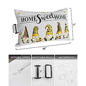 Recliner Head Pillow Ledge Loungers Chair Pillows with Insert Spring Lovely Gnome White Daisy Pattern Lumbar Pillow with Adjustable Strap Outdoor Waterproof Patio Pillows for Beach Pool, 2 PCS