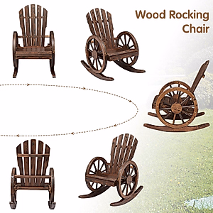 Kinsuite 2 PCS Fir Wooden Rocking Chair Set with Wheel Armrest, Outdoor Wagon Rocking Chairs for Garden, Lawn, Yard, Rustic Brown