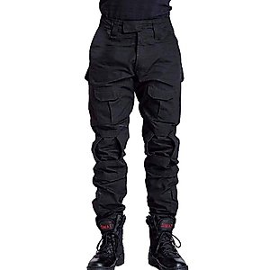 TRGPSG Men's Hiking Pants, Ripstop Camo Cargo Pants, Multi-Pocket Casual Work Pants WG3F Black 32