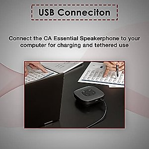 CA Essential Speakerphone SP-2000 - USB and Bluetooth Speakerphone, Clear Sound, 360 Degree Noise Cancelling Microphone with 3m Range, 66 Ft BT Wireless Range, by Cyber Acoustics