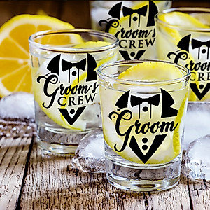 Groom and Groom's Crew Bachelor Party Shot Glass Set, 1 Groom and 11 Groomsman Shot Glasses Bachelor Party Decorations and Groomsmen Gifts, Team Groom Proposal, Bachelor Party Favors For Men -1.75oz