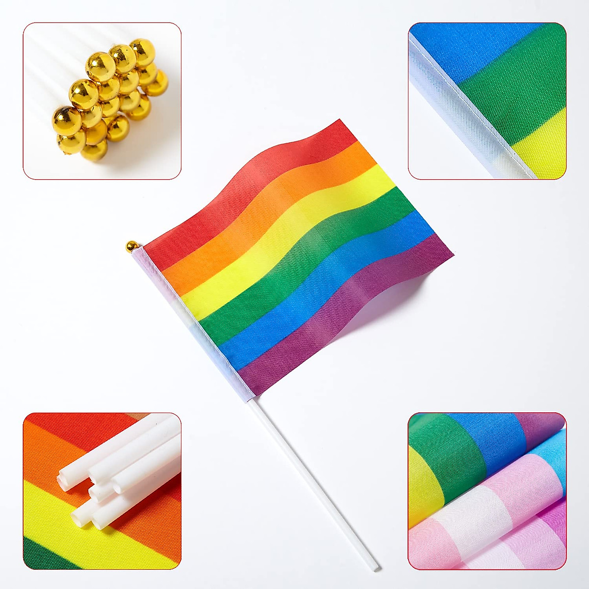 GentleGirl 12 Pack Pride Rainbow Flags Rainbow Small Mini Hand Held Stick Flag Gay LGBT Festival Party Parades Decorations