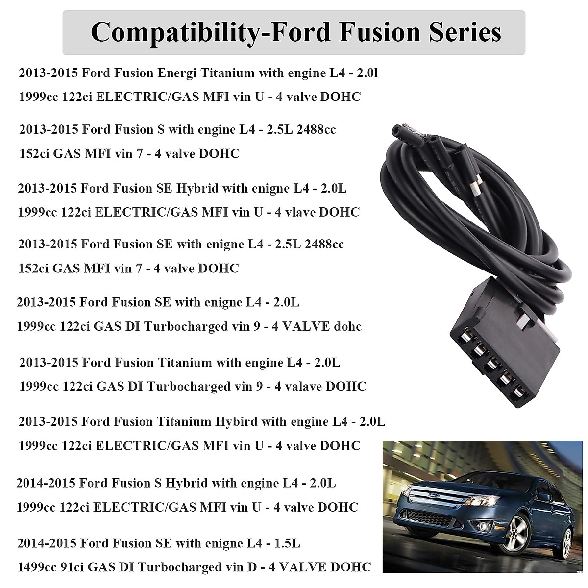 HOPUT WPT1285, 645-512 Blower Motor Resistor Connector Wire Assembly, AC Fan Blower Wire Harness Pigtail Compatible with 2010-2015 Ford Fusion, 11-14 Lincoln MKZ Base Hybrid, 10-11 Mercury Milan