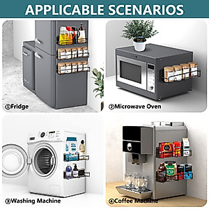 3 Pack Magnetic Spice Rack Organizer for Refrigerator, Moveable Magnetic Shelf, Space Saver for Fridge, Microwave Oven and Metal Cabinet, Magnetic Rack for Holding Spices, Jars, Bottle (Metal Black)