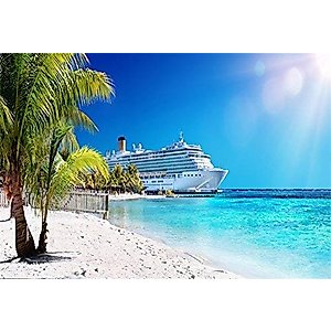OFILA Cruise Ship Backdrop 7x5ft Caribbean Sea Photography Background Palm Coral Beach Backdrop Summer Cruise Party Coast Tropical Island Photo Ocean Cruise Tour Birthday Photo Backdrop Props