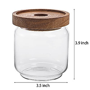 Bekith 4 Pack 15 FL OZ (450ml) Glass Food Storage Jar with Acacia Lids, Airtight Sealed Clear Glass Canisters, Kitchen Food Storage Container for Serving Tea, Coffee Beans, Nuts, Spice, Sugar