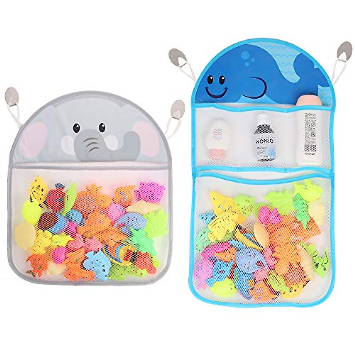 Youngever 2 Pack Bath Toy Organizer, Net for Bathtub Toys, Bathroom Storage, Elephant and Whale Design