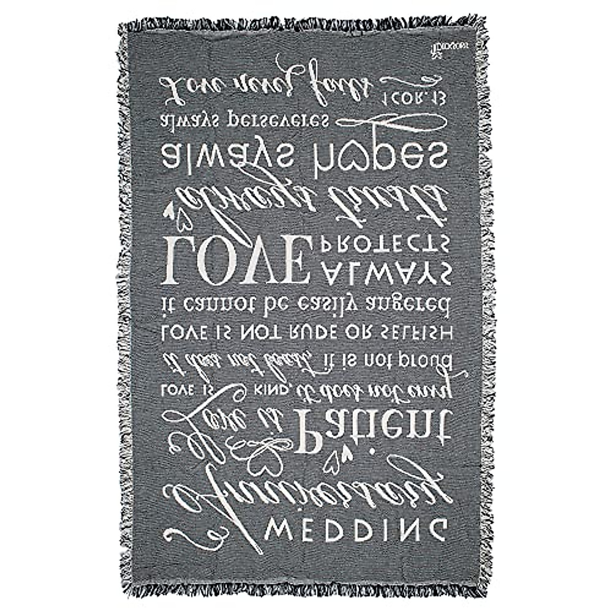 Dicksons Wedding Anniversary 1 Corinthians 13 White 48 x 68 All Cotton Tapestry Throw Blanket
