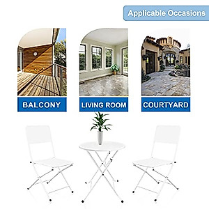 MEMAEMO 3-Piece Patio Bistro Set, Metal Folding Outdoor Patio Furniture Sets, Stainless Steel Patio Conversation Set with Folding Patio Round Table and Chairs for Yard, Garden or Balcony, White