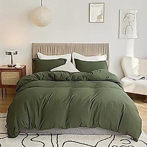 VClife Army Green Duvet Cover Queen Bedding Set Soft Washed Microfiber Forest Green Comforter Quilt Cover 3 Pieces Olive Green Duvet Cover with Zipper - 1 Queen Army Green Duvet Cover 2 Pillow Shams