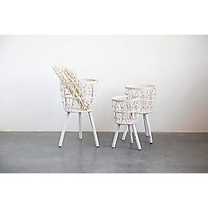 Creative Co-Op 19.25", 20.5" & 25.5" Bamboo Wood Legs & Whitewashed Finish (Set of 3 Sizes) Baskets, White