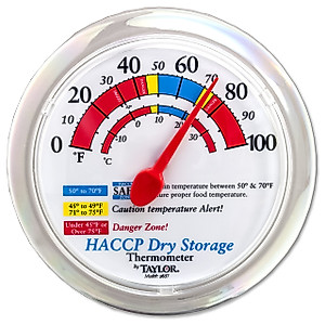 Taylor 5637 Prep and Dry Storage Wall Thermometer with Mounting Bracket, 6" Dial HACCP, 8.5' Height, 6.75' Width, 1.3' Length