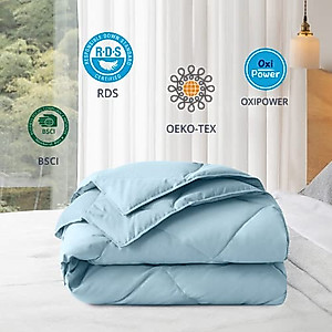 puredown® Down Throw Blankets for Couch, Lightweight Down Throw for Indoor and Outdoor, Soft Throw Blanket for Travel and Home, Sky Blue 50" x 70"