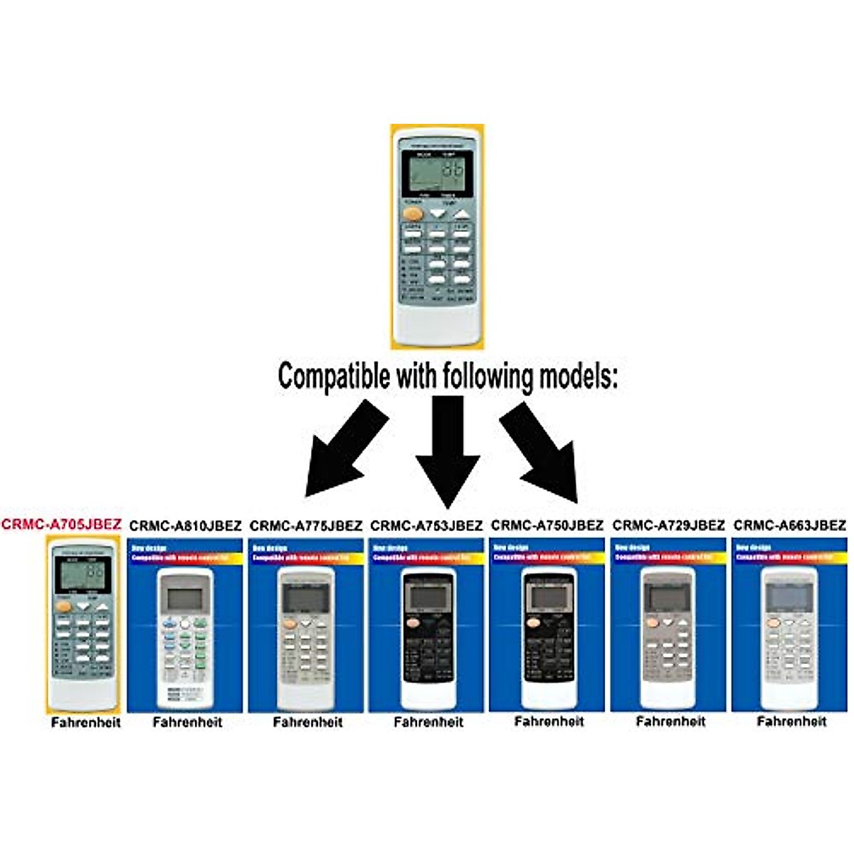 Replacement for Sharp Portable Air Conditioner Remote Control CRMC-A705JBEZ CV-P09LV AY-A9GR CV-2P10SC CV-P09LX CV-P10LC CV-P10MC CV-P10NC CVP10NC-D CVP10NC-R CV-P10PC CVP10PC-D CVP10PC-R, Fahrenheit